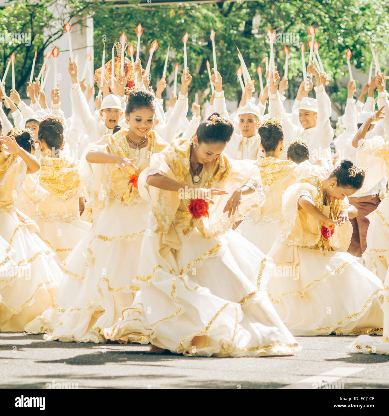 Dancers in parade during Sinulog festival celebrations in Cebu city of ...
