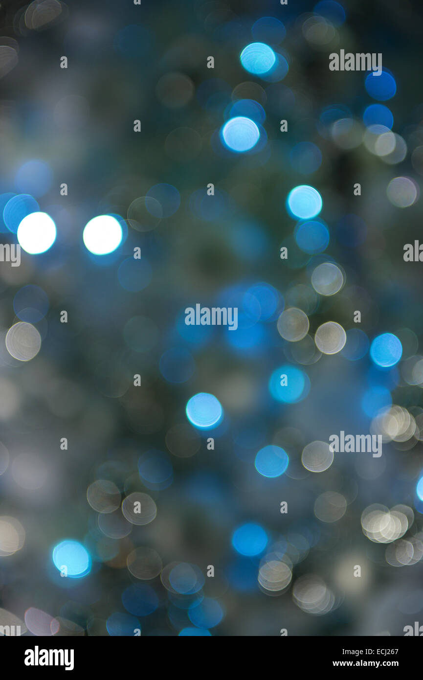 Wintry blue holiday Christmas lights background in bokeh bubbles Stock ...