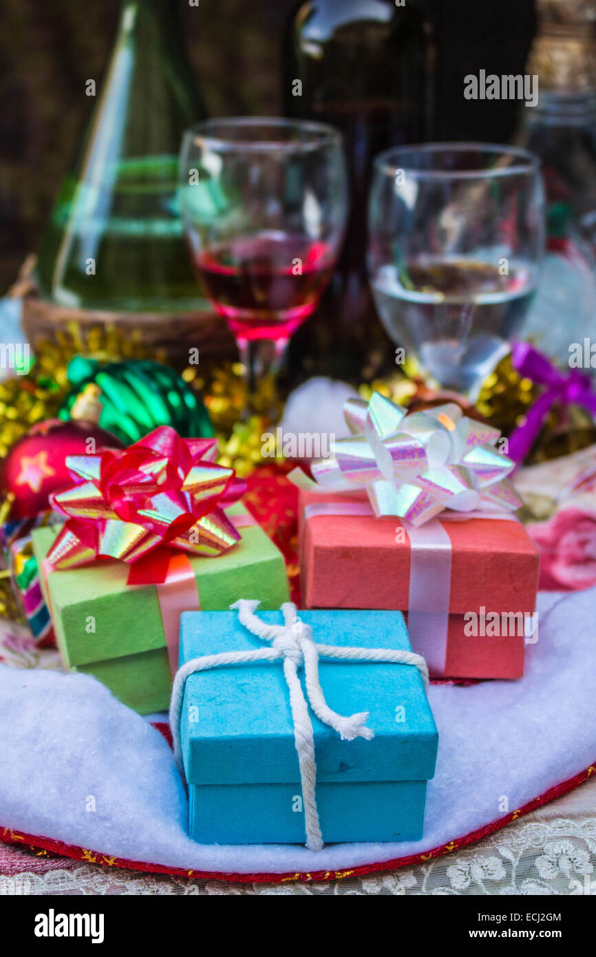 Colorful gift boxes on the table Stock Photo - Alamy