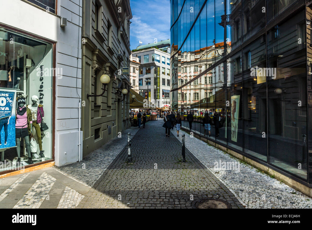 Beautiful facades of old and modern buildings in Prague. Prague is the ...