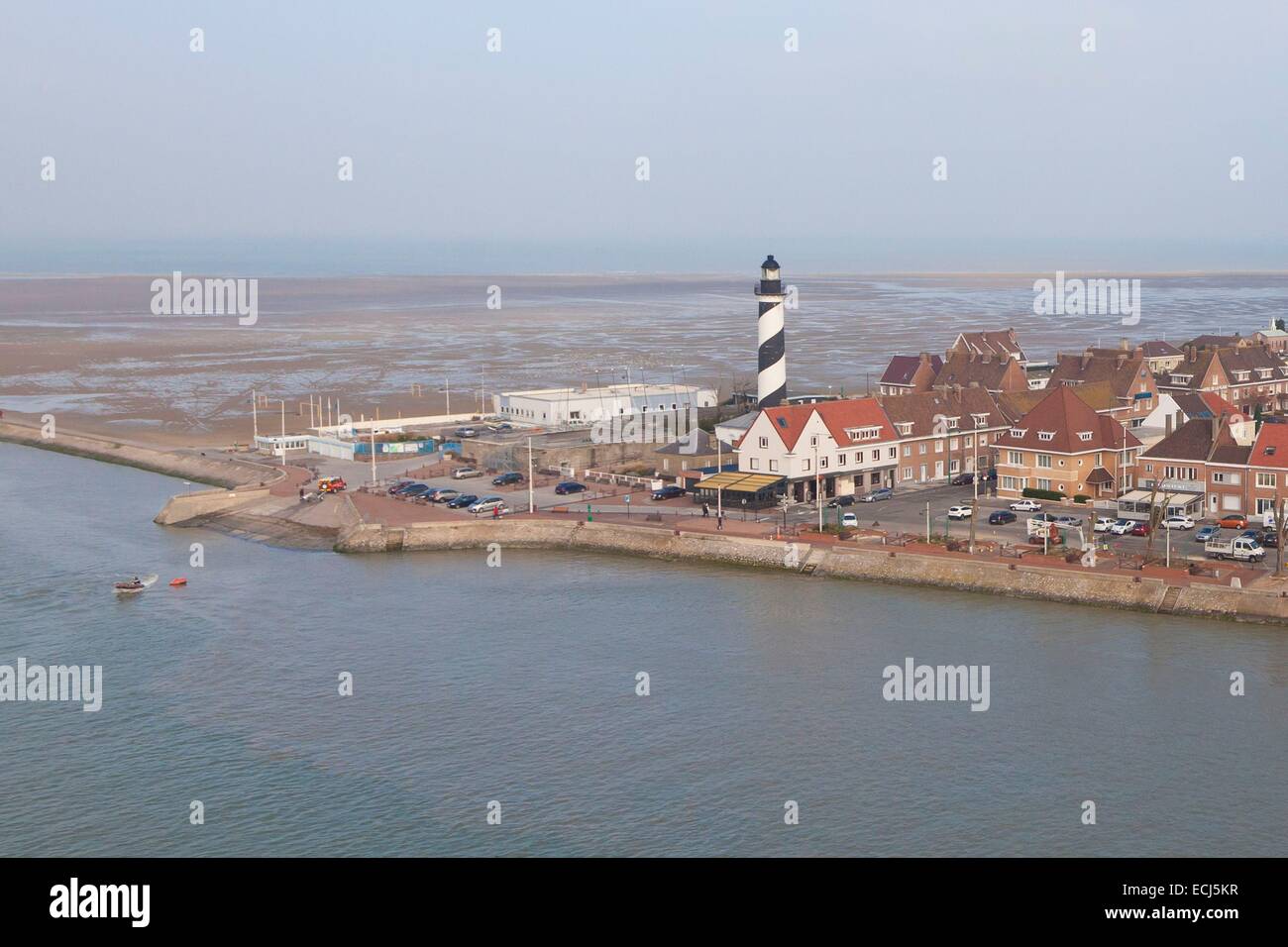 France, Nord, Petit fort philippe, the seafront and lighthouse (aerial ...
