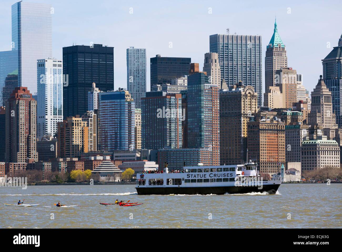 United States New York, Manhattan, downtown, boat cruise to the Statue ...
