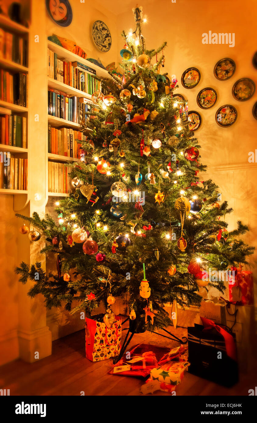 Christmas Tree in family home London UK Stock Photo - Alamy