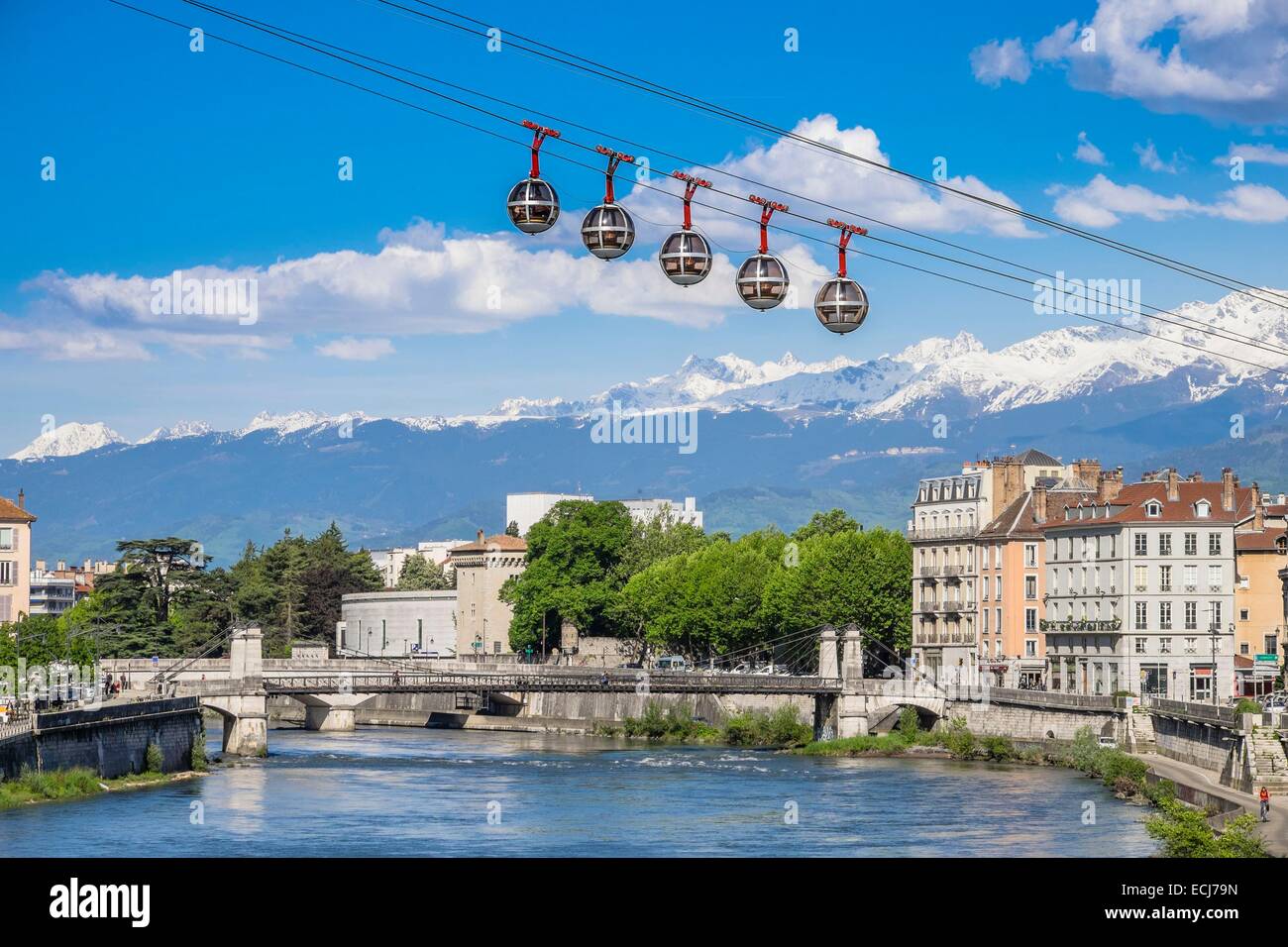 France, Isere, Grenoble, the Bastille cable car or the Bubbles, the ...