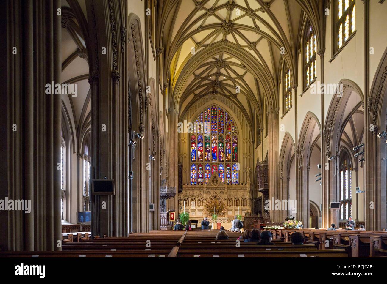 USA, New York, Manhattan, Lower Manhattan, Trinity Church, Episcopal ...