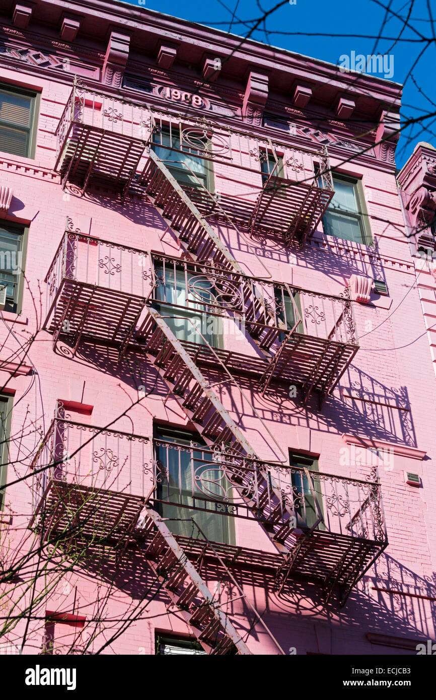 USA, New York, Manhattan, Soho, typical buildings with iron stairs ...