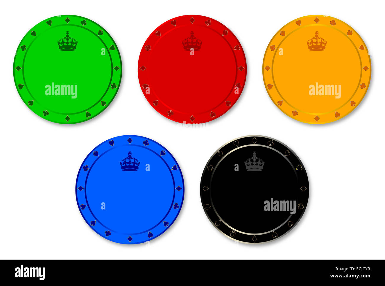 A set of blank casino chips over a white background Stock Photo - Alamy