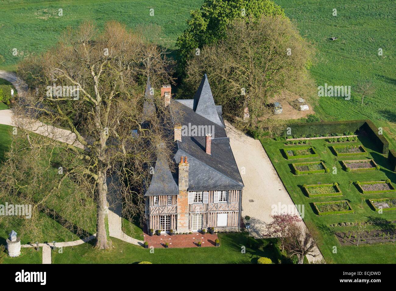 France, Calvados, Putot en Auge, Beauquemare, Norman house (aerial view ...