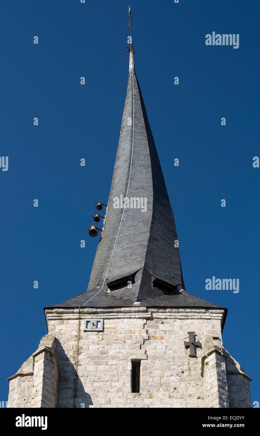 France, Seine Maritime, Offranville, twisted tower of the church Stock ...