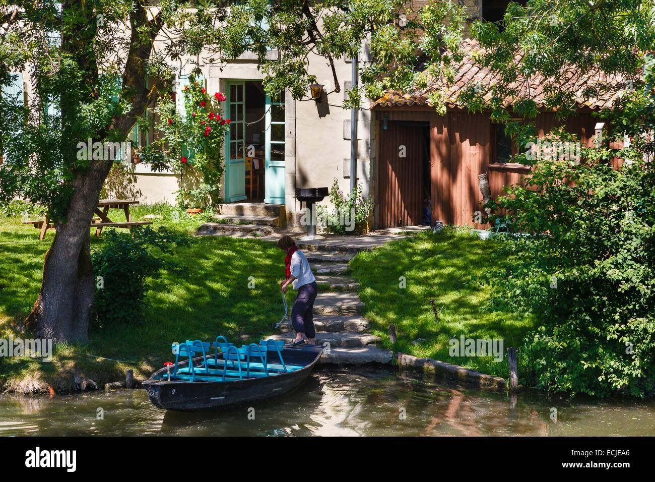 France, Deux Sevres, Arcais, Marais Poitevin, typical Marais Poitevin ...
