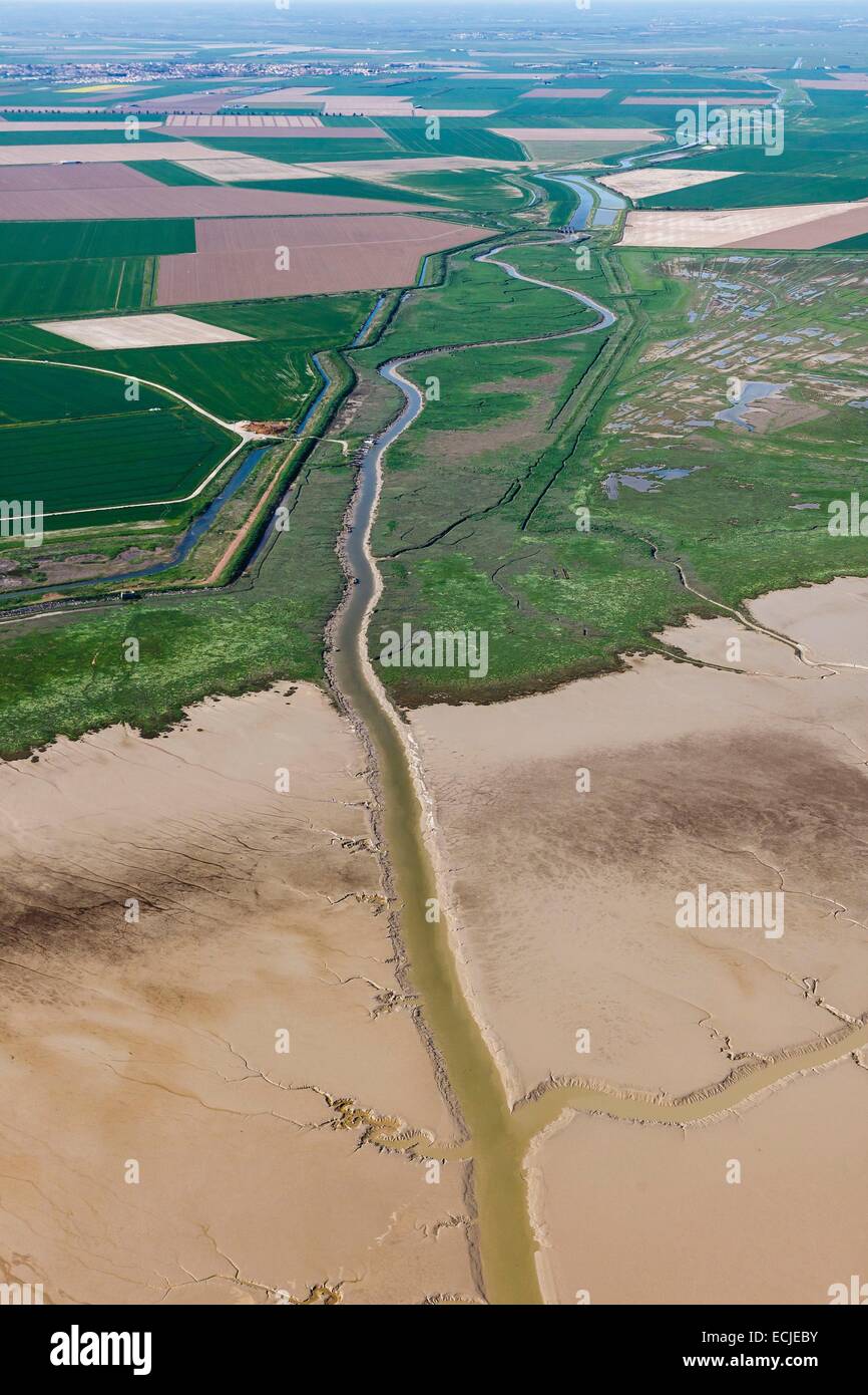 France, Vendee, Saint Michel en l'Herm, Vieux chenal estuary (aerial ...