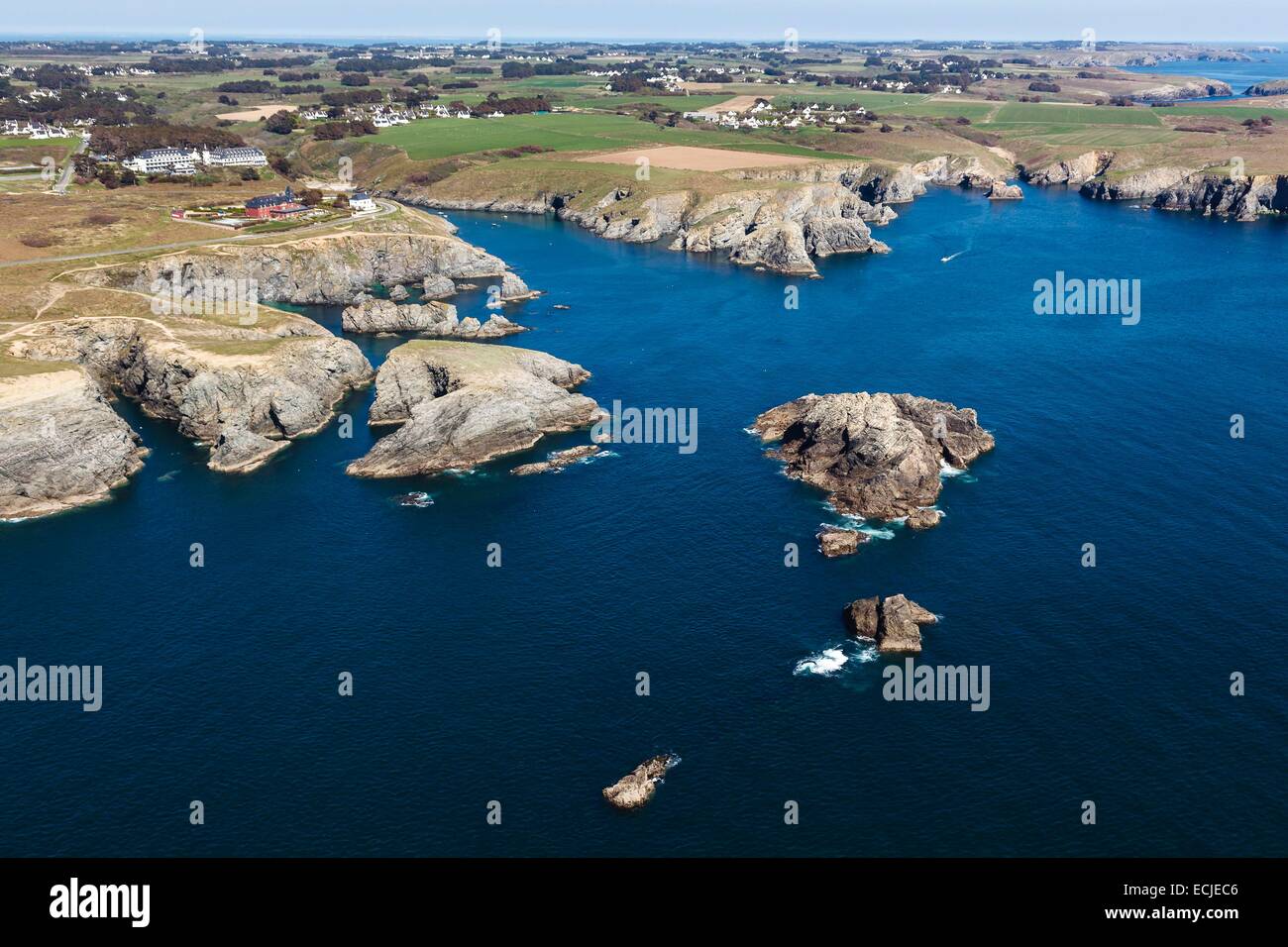 France, Morbihan, Belle Ile en Mer, Bangor, Goulphar port (aerial view ...