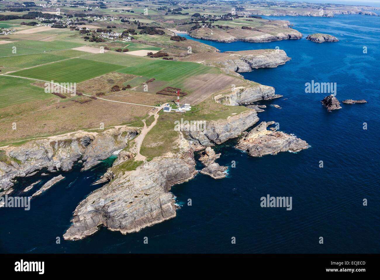France, Morbihan, Belle Ile en Mer, Bangor, semaphore at Pointe du ...