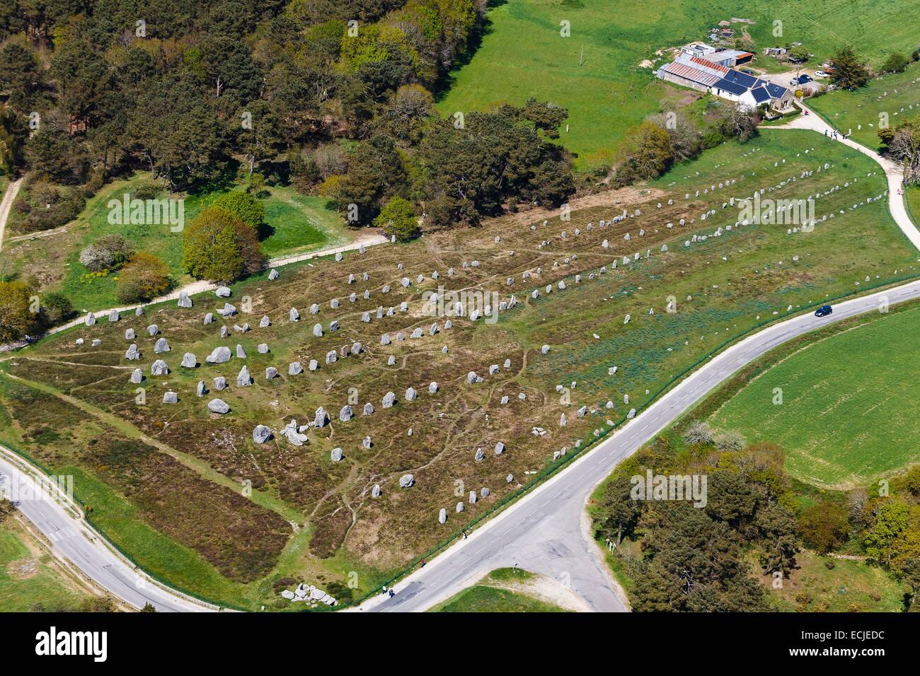 France, Morbihan, Carnac, Kermario megalithic site (aerial view Stock ...