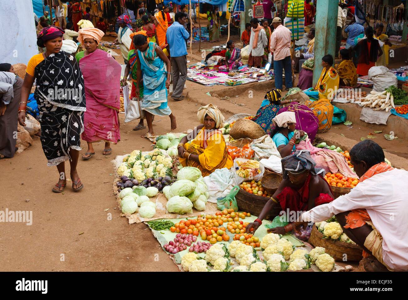 India, Odisha, Koraput, Adivasis selling vegetables at the market Stock ...