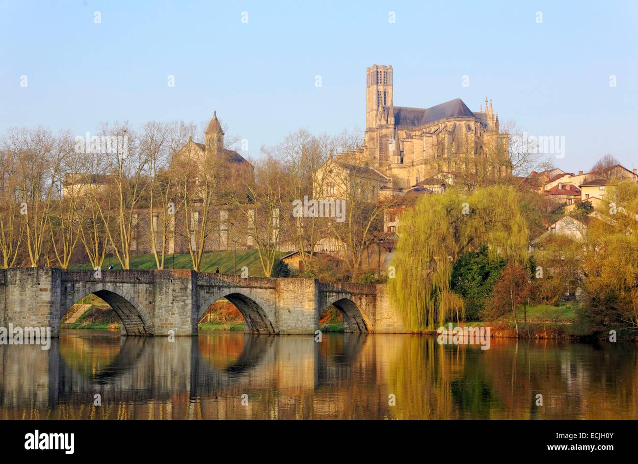 France, Haute Vienne, Limoges, medieval bridge and cathedral of Saint ...