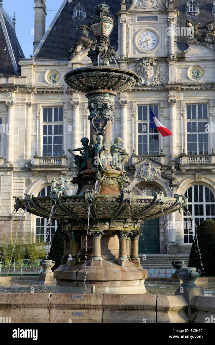France, Haute Vienne, Limoges, town hall and fountain, Leon Betoulle ...