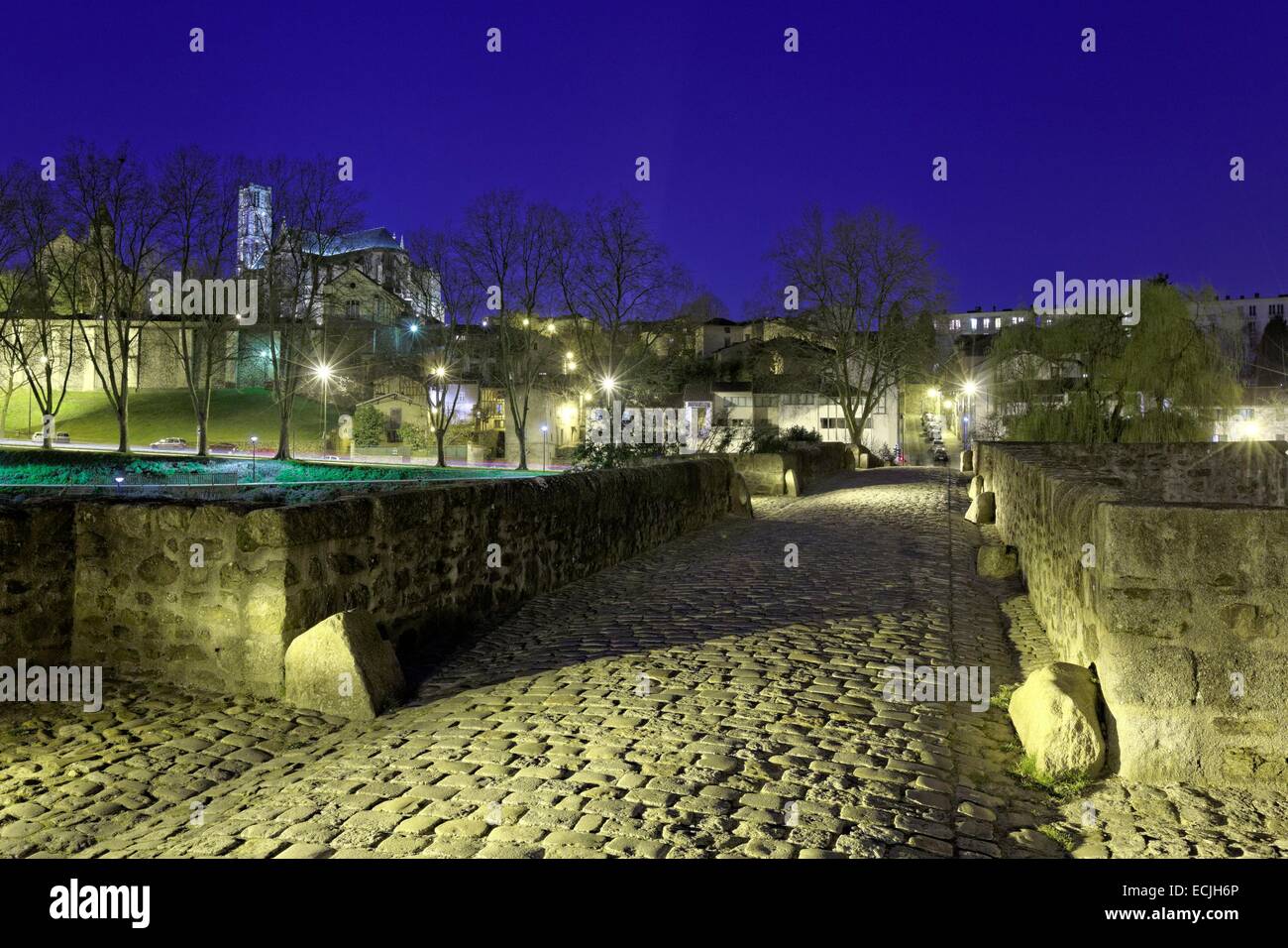 France, Haute Vienne, Limoges, medieval bridge and cathedral of Saint ...