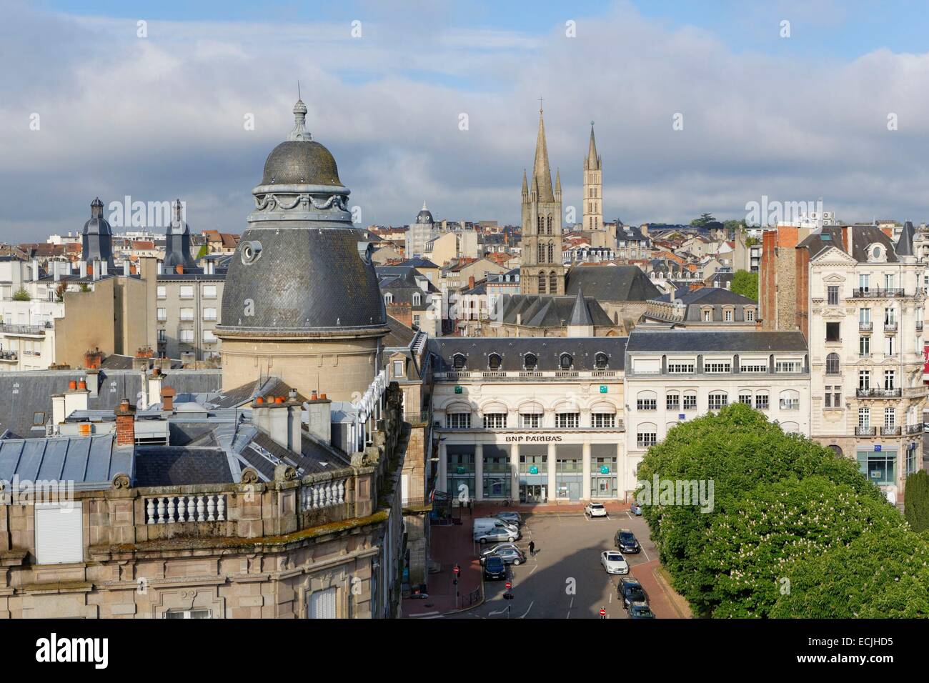 France, Haute Vienne, Limoges, Jourdan place and churchs Saint Pierre ...