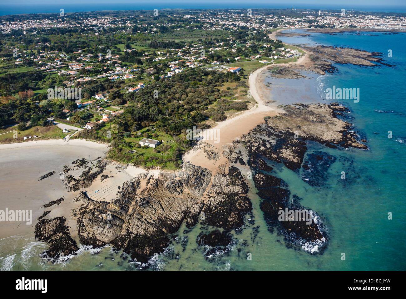 France, Vendee, Yeu island, Pointe Gauthier, Pointe battery (aerial ...