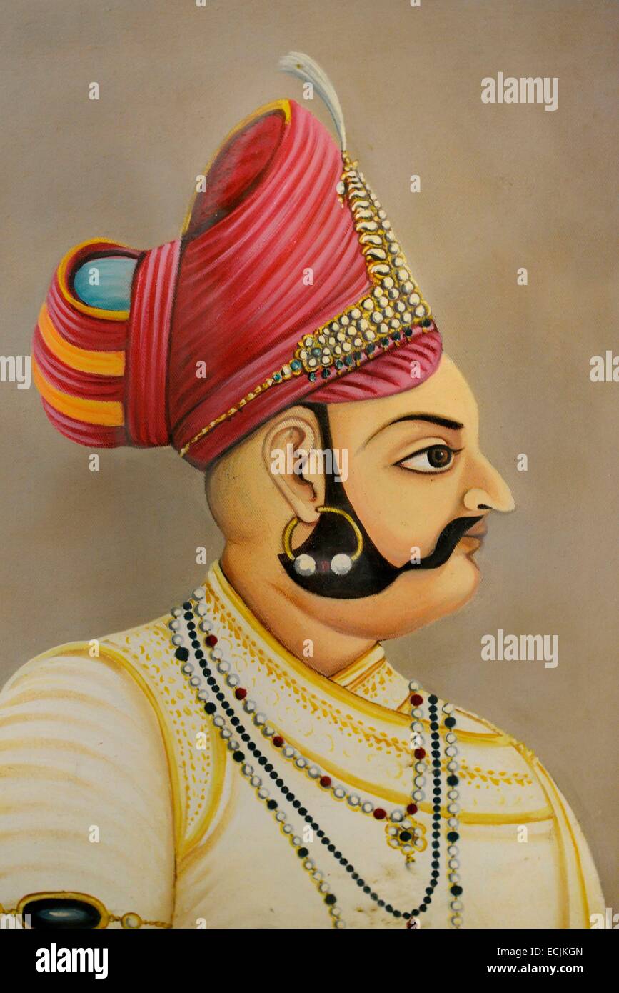 India, Rajasthan, Jaisalmer, The palace (Raj Mahal), Painting of ...