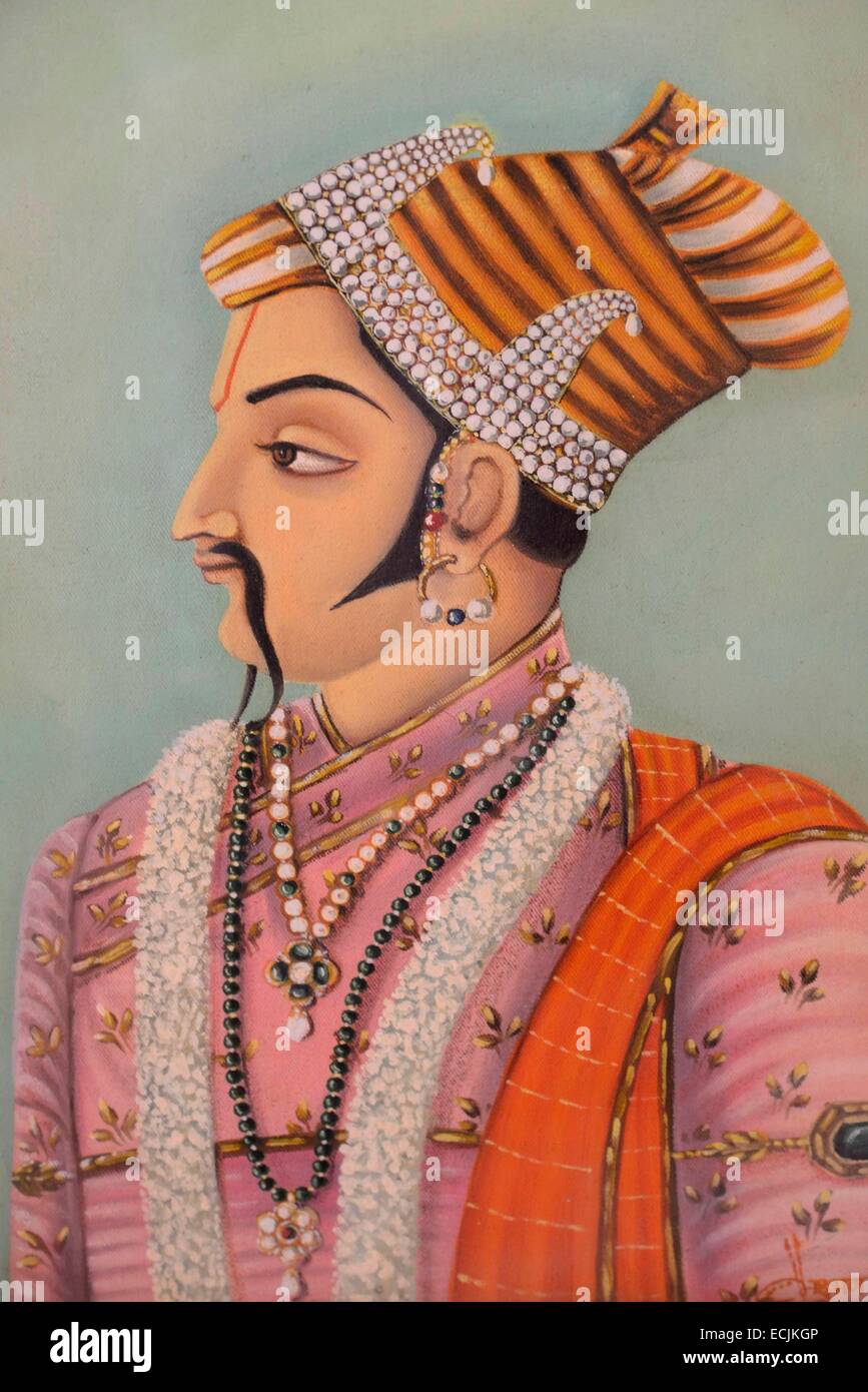 India, Rajasthan, Jaisalmer, The palace (Raj Mahal), Painting of ...