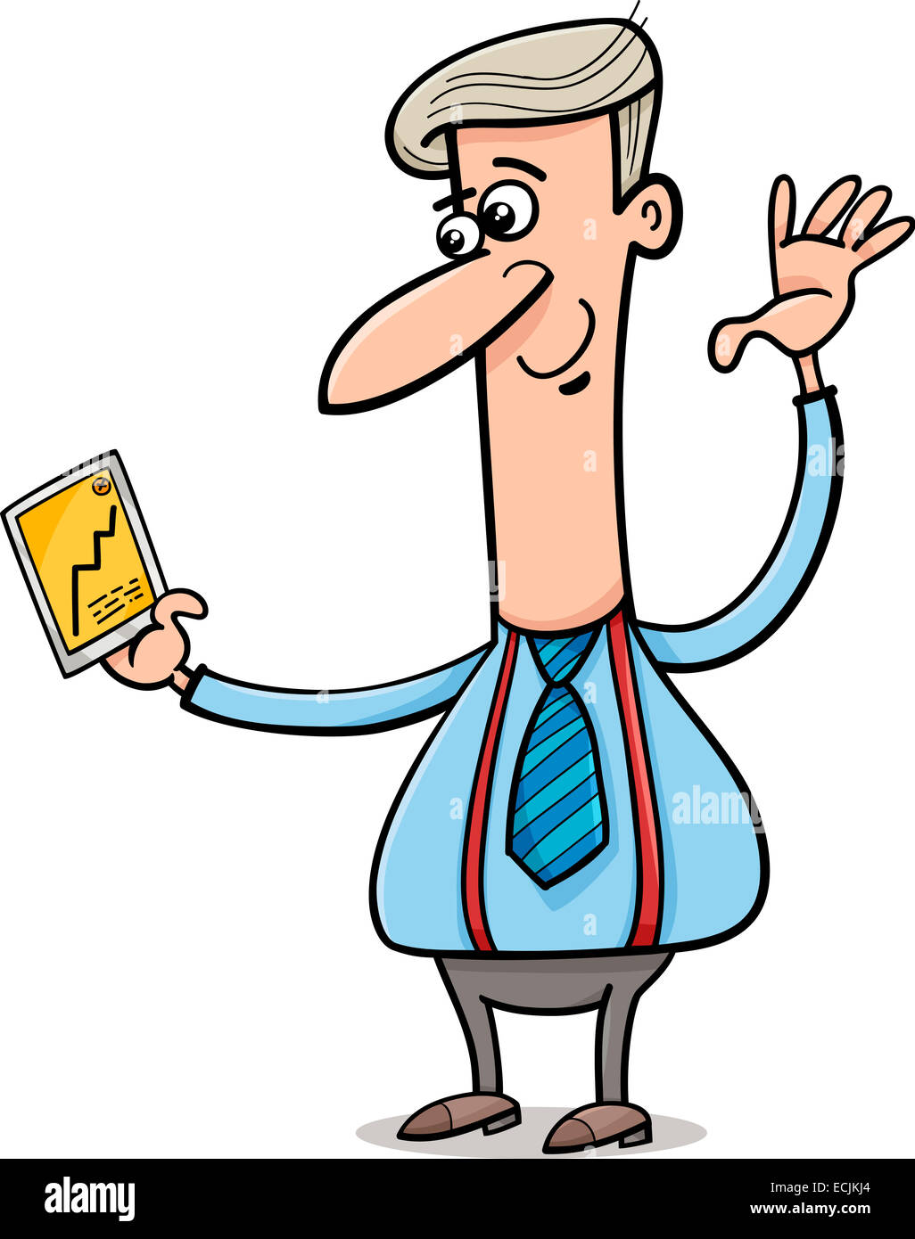 Cartoon Illustration of Happy Man or Businessman looking at Graph on ...