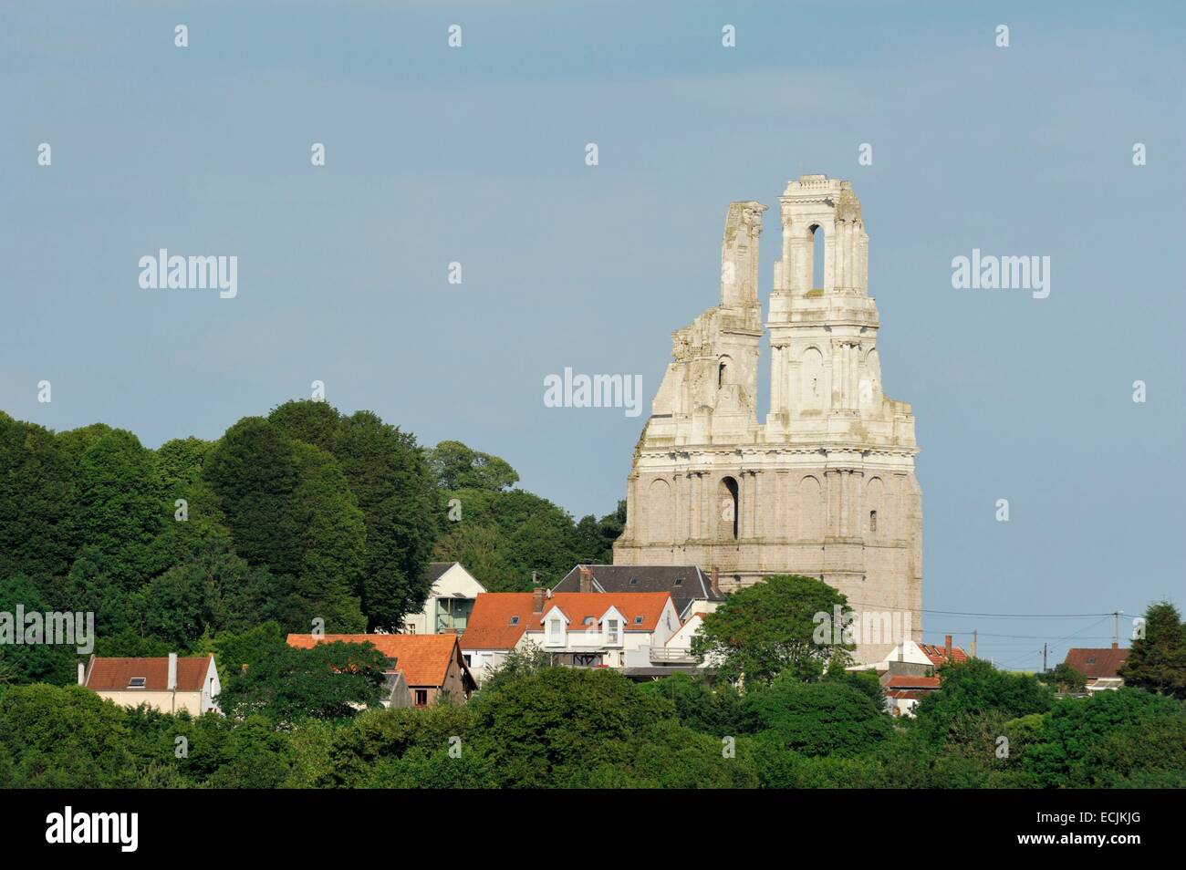 France, Pas de Calais, Mont Saint Eloi, abbey ruins and Mont Saint Eloi ...