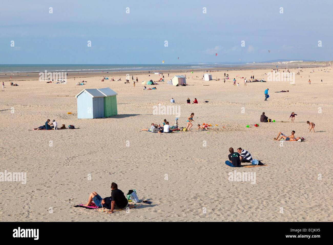 France, Pas de Calais, Berck sur Mer, the beach with beach huts Stock ...