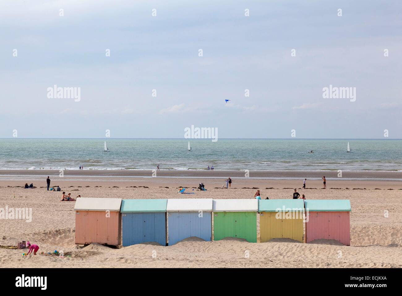 France, Pas de Calais, Berck sur Mer, the beach with beach huts Stock ...