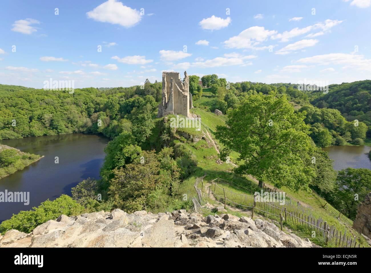 France, Creuse, Crozant, ruins of medieval castle, Creuse valley Stock ...