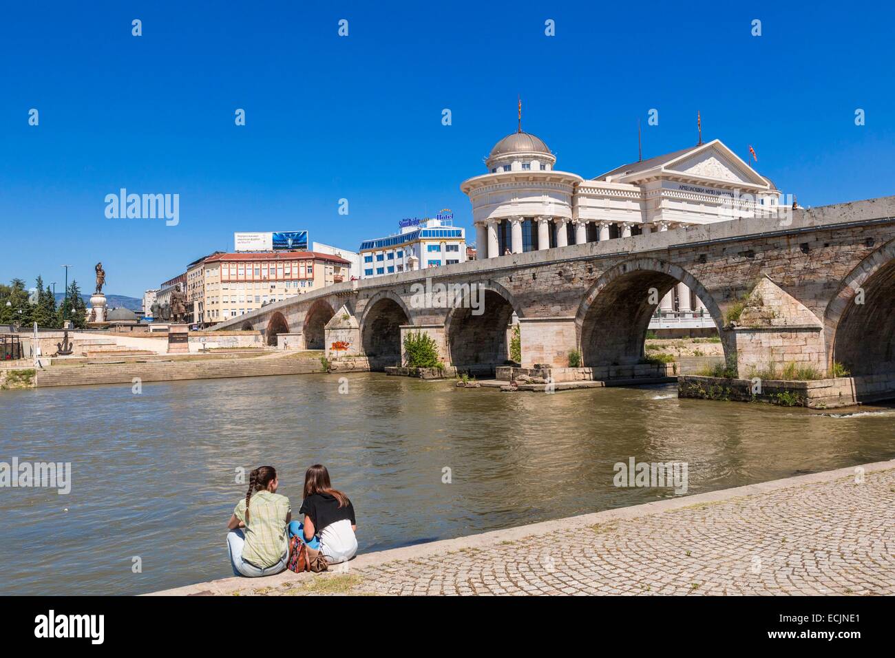 Republic of Macedonia, Skopje, the Stone Bridge over the Vardar river ...