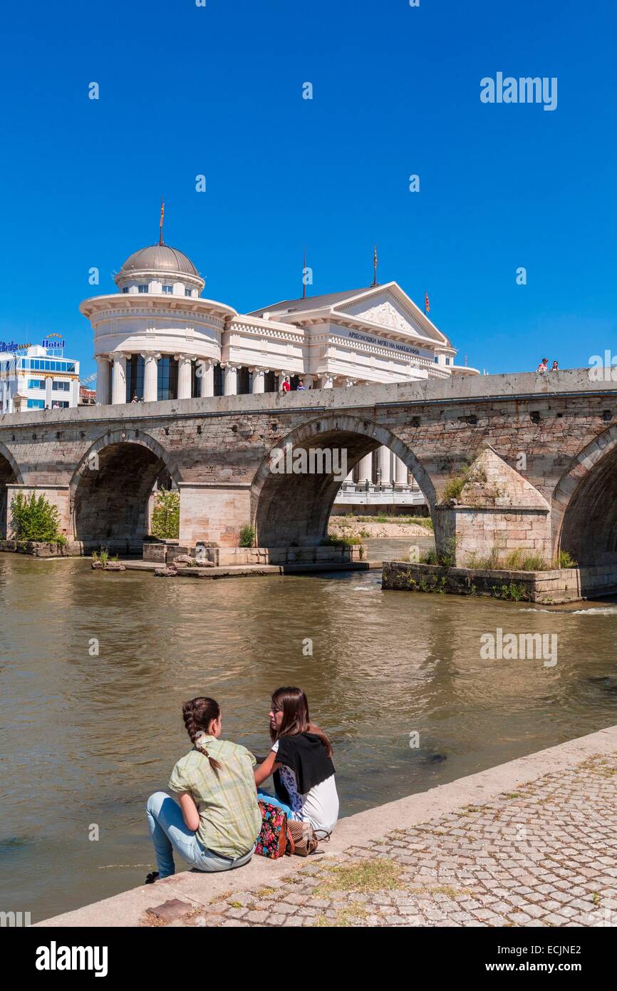 Republic of Macedonia, Skopje, the Stone Bridge over the Vardar river ...