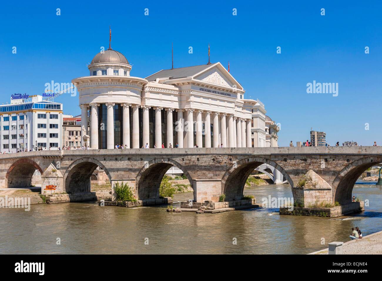 Republic of Macedonia, Skopje, the Stone Bridge over the Vardar river ...