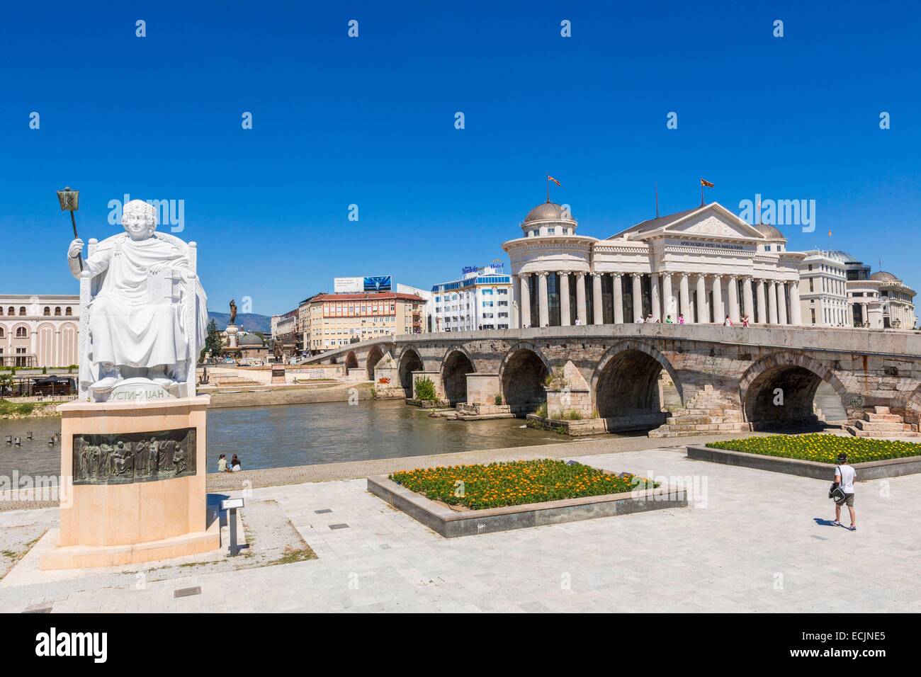 Republic of Macedonia, Skopje, the Stone Bridge over the Vardar river ...
