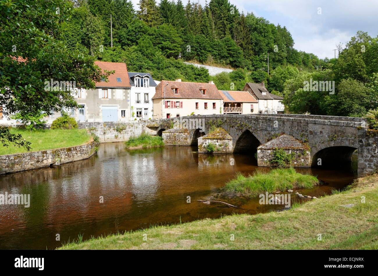 France, Creuse, Felletin, Roiby bridge, 15th century, Creuse valley ...