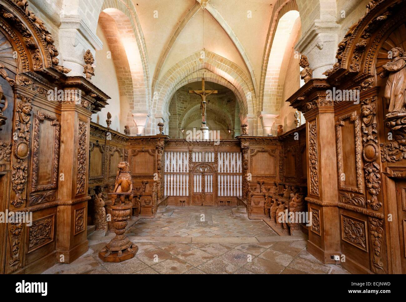 France, Creuse, Moutier d'Ahun abbey, stalls sculpted by Simon Bouer ...