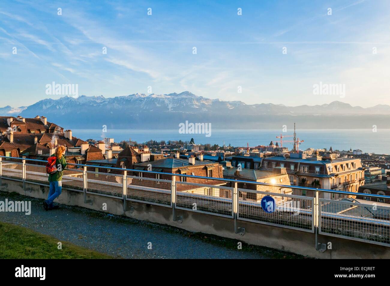 Switzerland, Canton of Vaud, Lausanne, Lake Geneva, France and coast ...