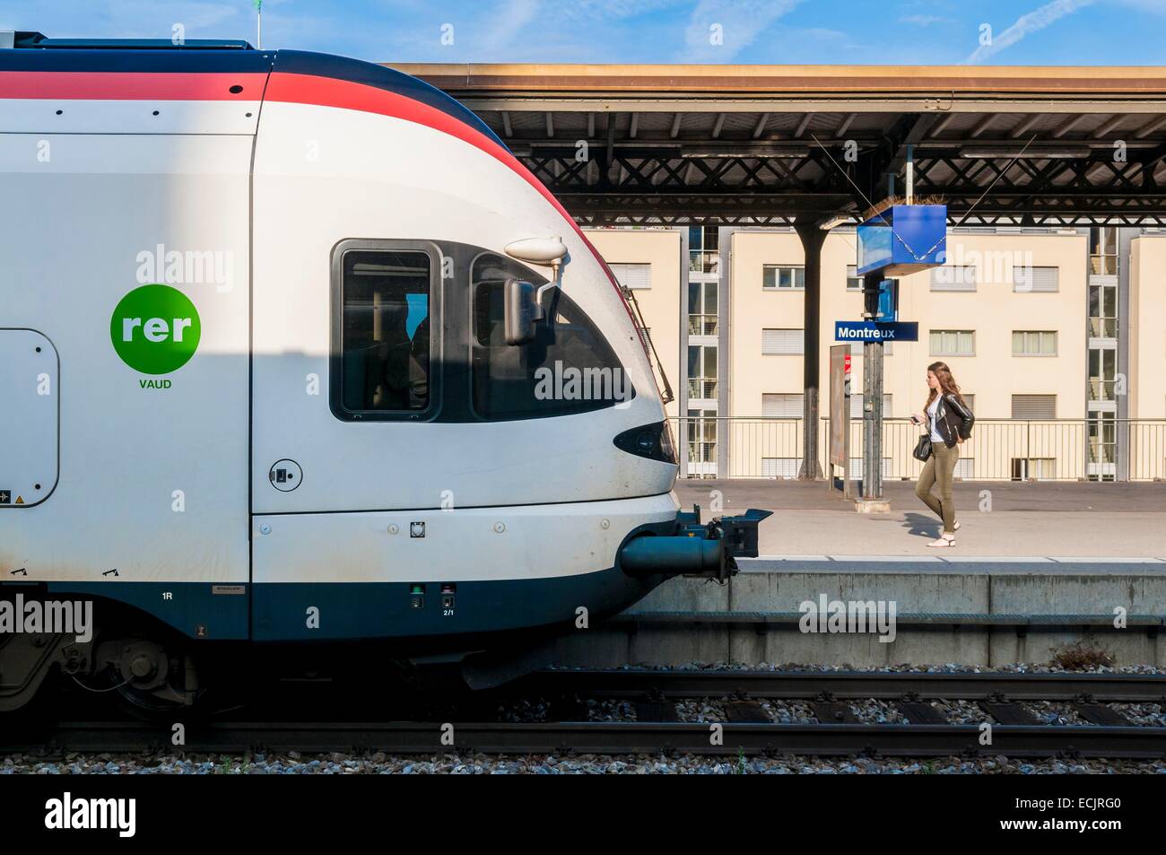 Switzerland, Canton of Vaud, Montreux, and regional train station Stock ...