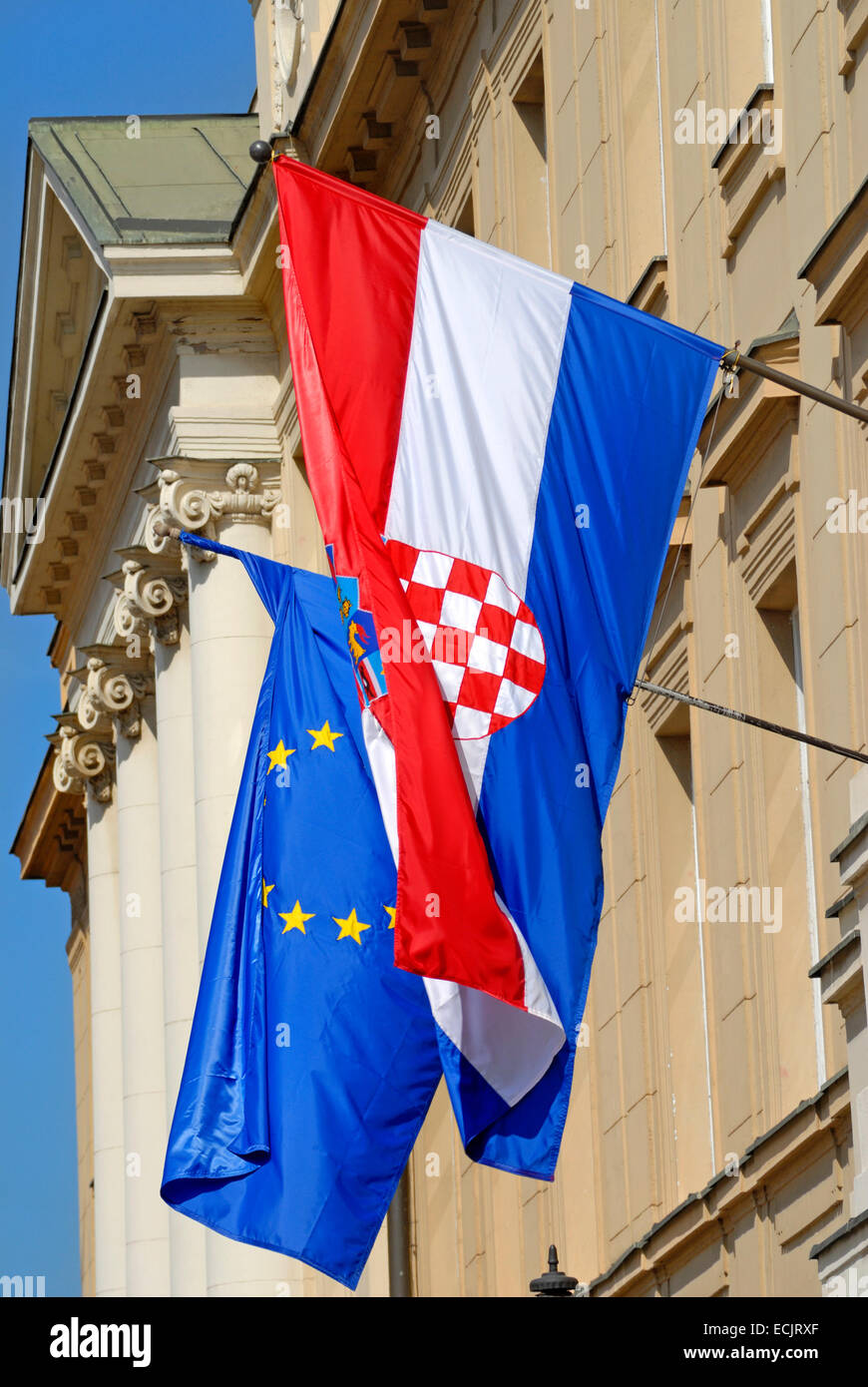 Zagreb, Croatia. Croatian and EU flag Stock Photo - Alamy