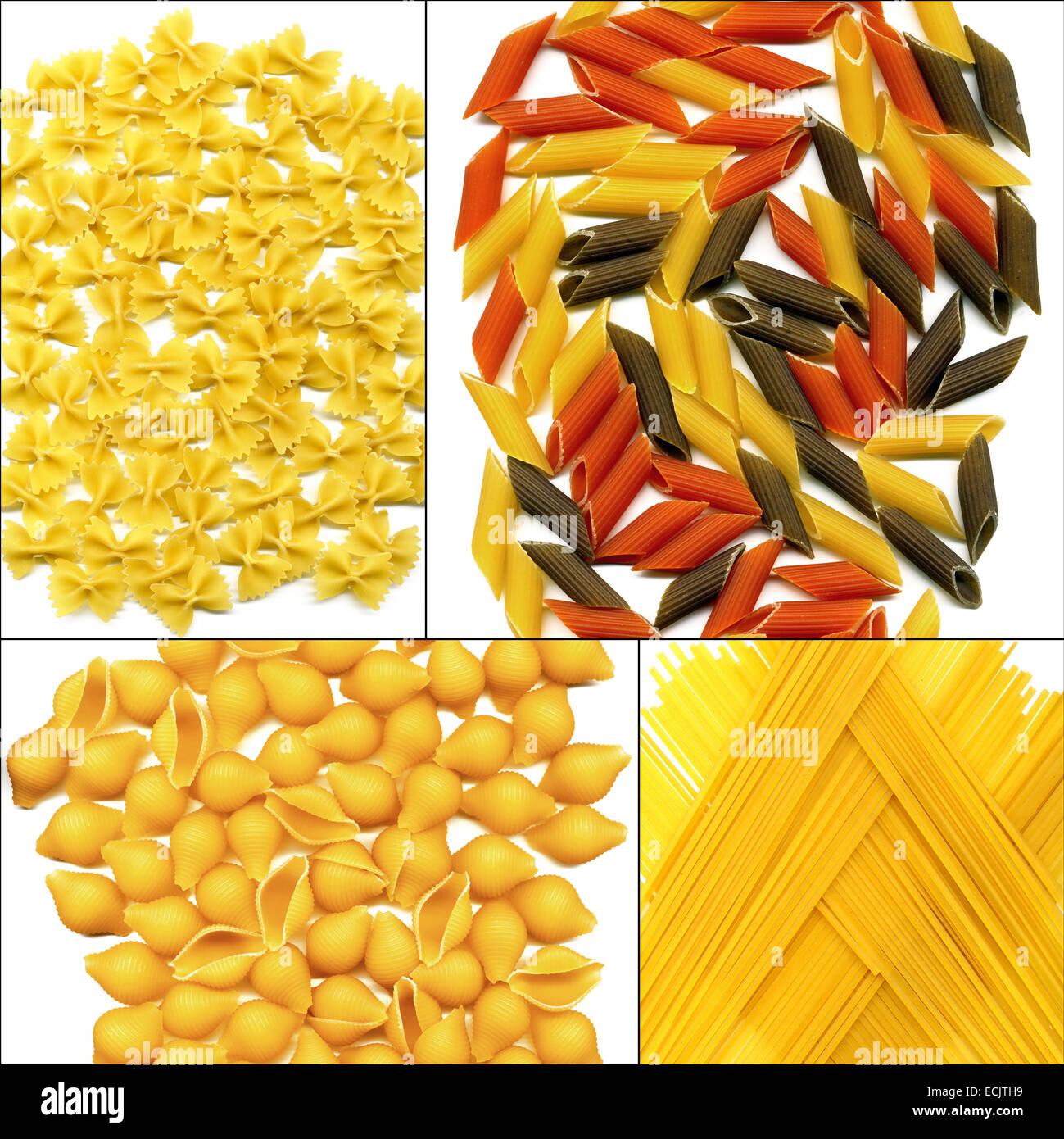 various type of Italian pasta collage on a square frame Stock Photo - Alamy