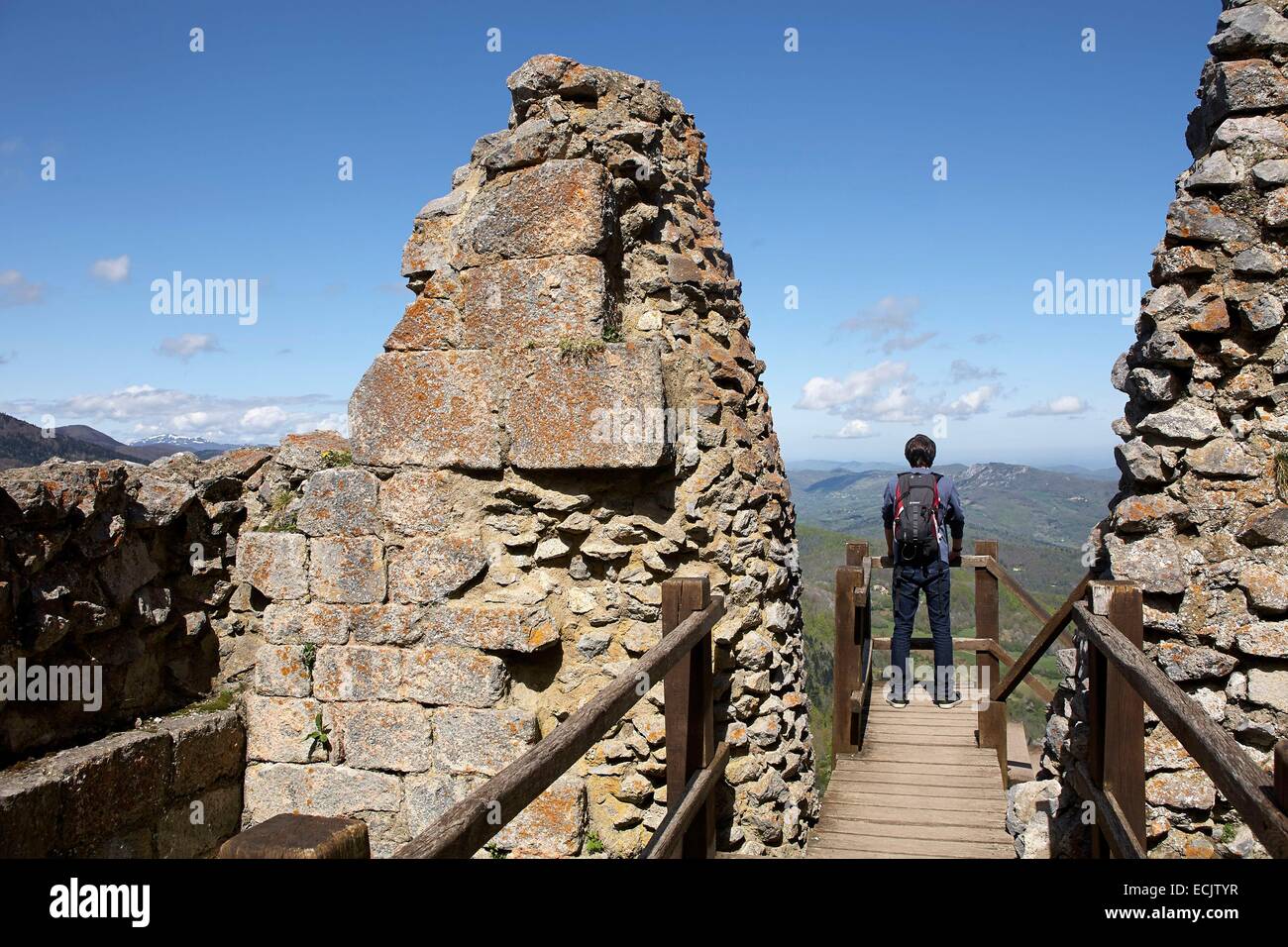 France, Ariege, Chateau de Montsegur, Inside the ruins of the Castle ...