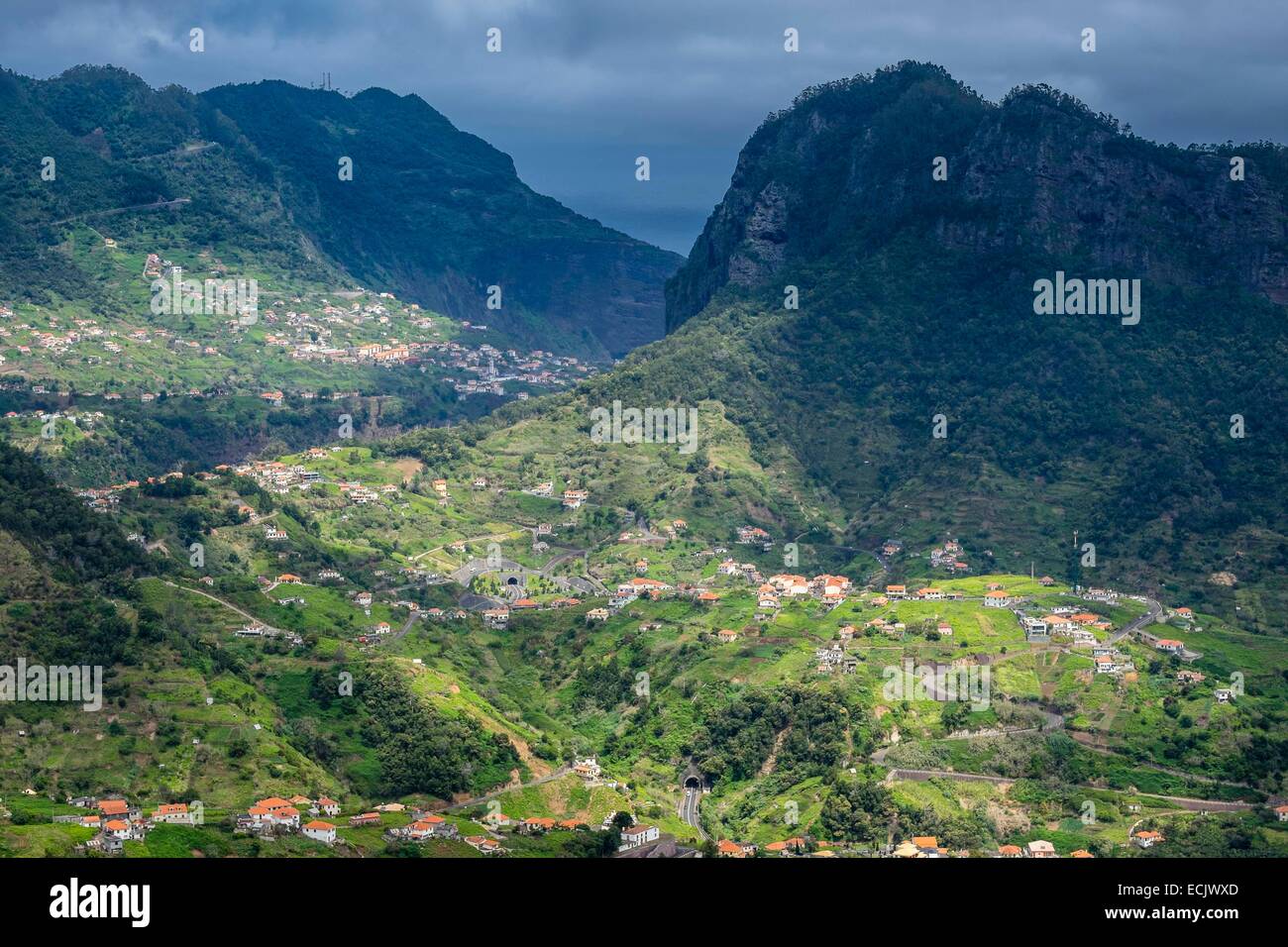 Portugal, Madeira island, panoramic view over the north coast from ...