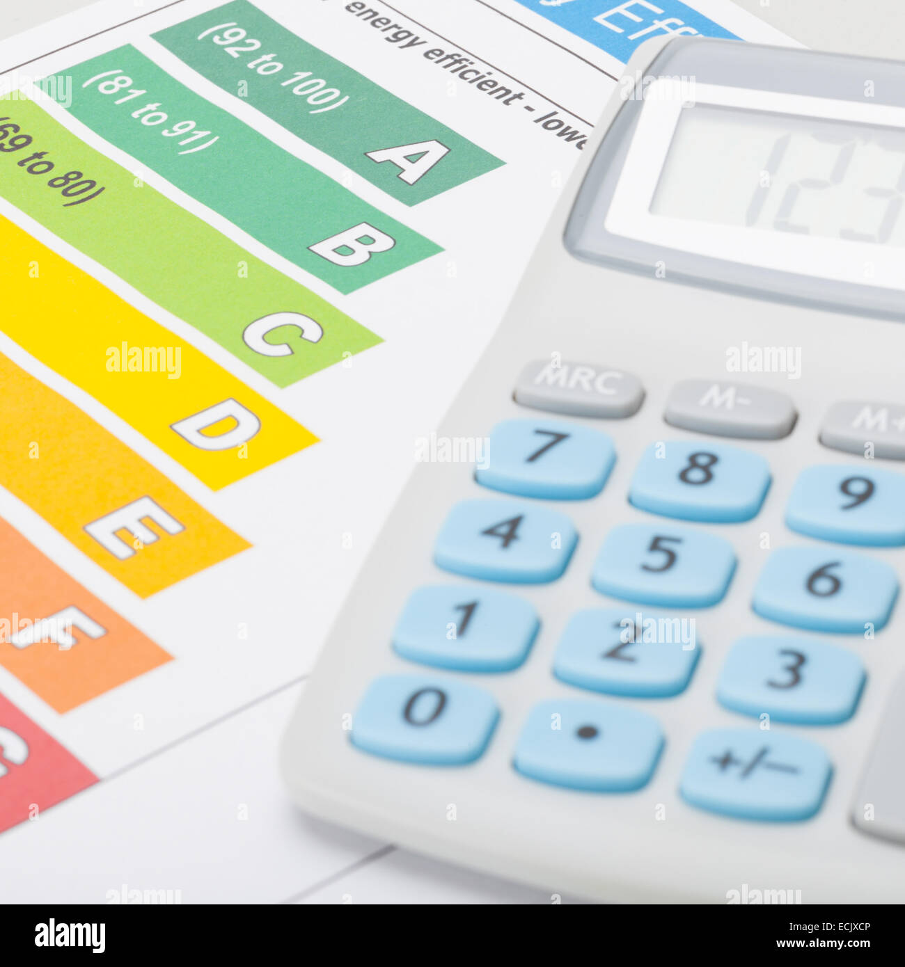 Energy efficiency chart with calculator - accounting concept Stock ...