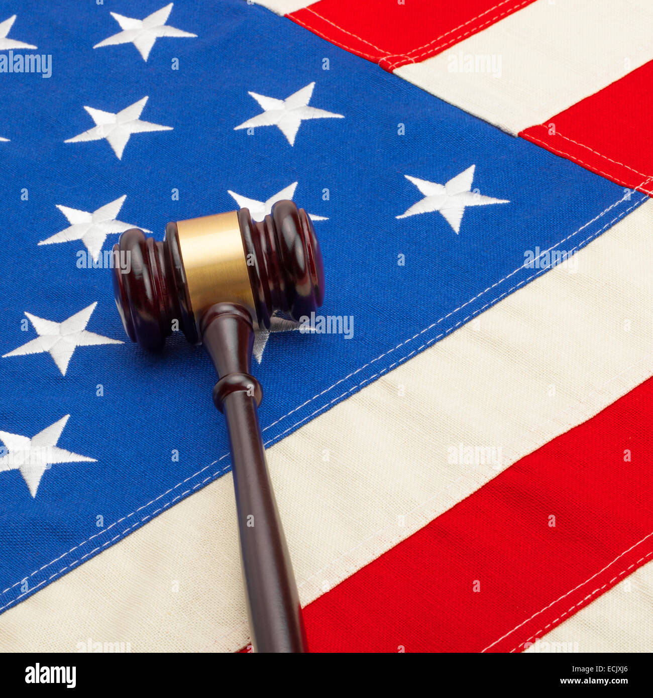 Wooden judge gavel over USA flag - court judgment concept Stock Photo ...