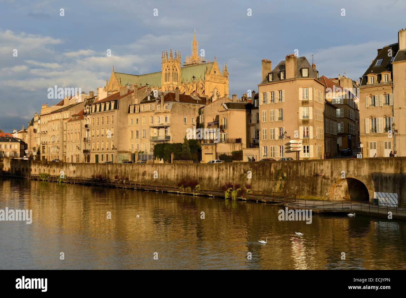 France, Moselle, Metz, the River Moselle banks and the Saint Etienne ...