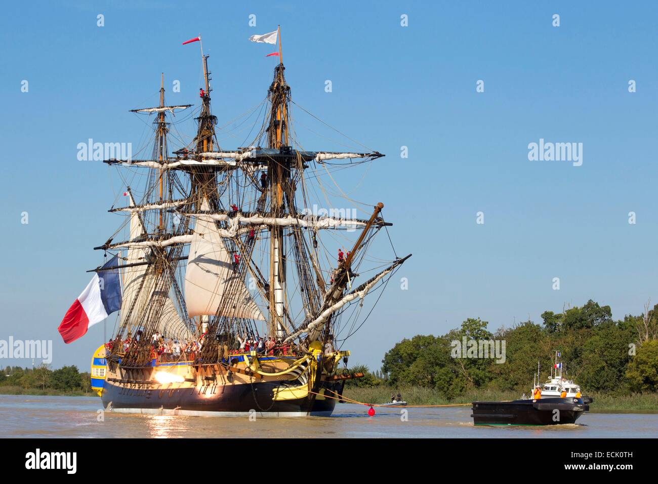 France, Charente Maritime, Rochefort, first launching of the Hermione ...