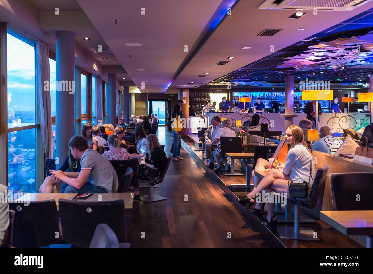 Latvia, Vidzeme, Riga, panoramic bar of hotel Radisson Blu Stock Photo ...