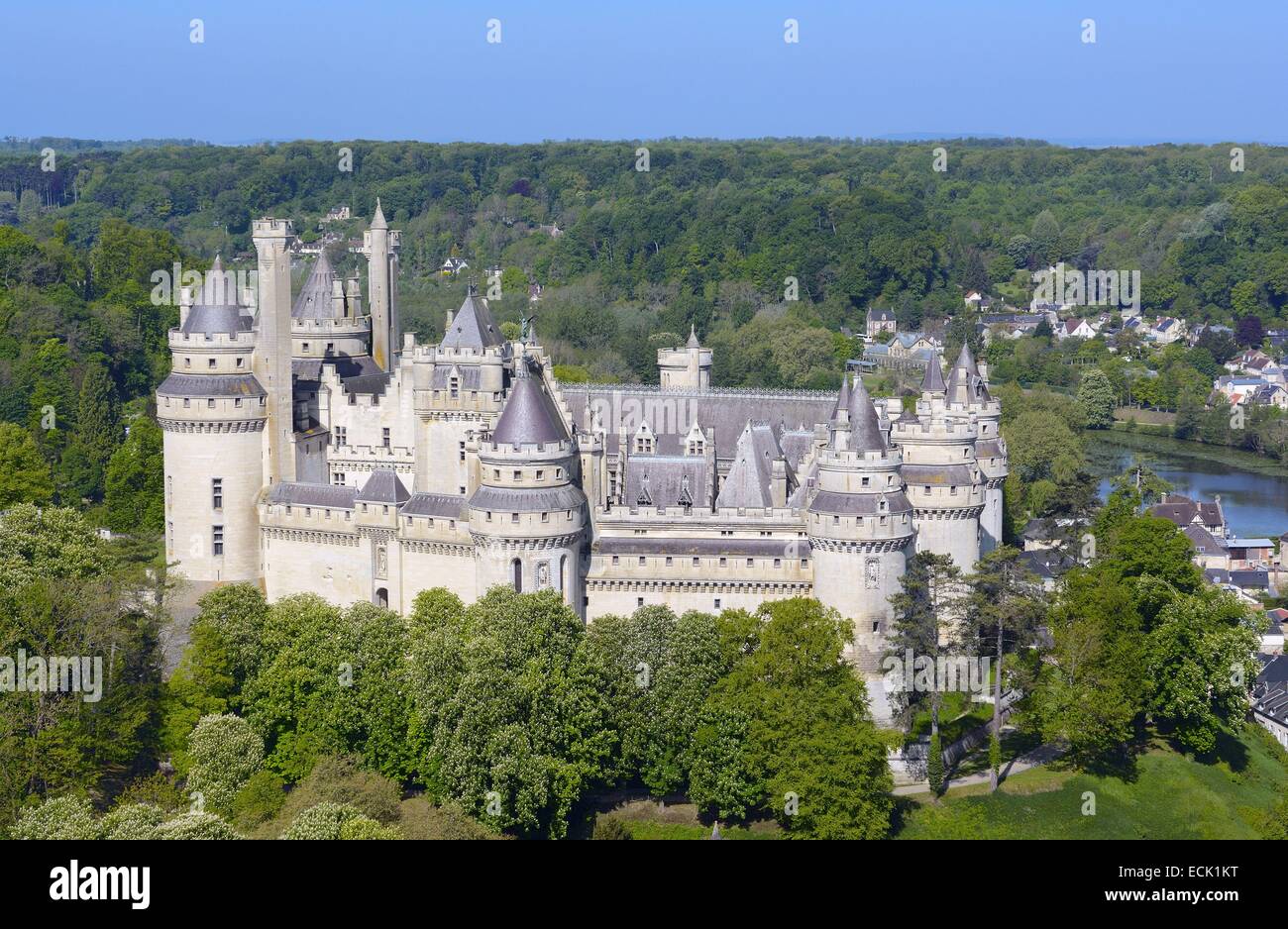 France, Oise, Pierrefonds, the castle and the forest of Compiègne ...