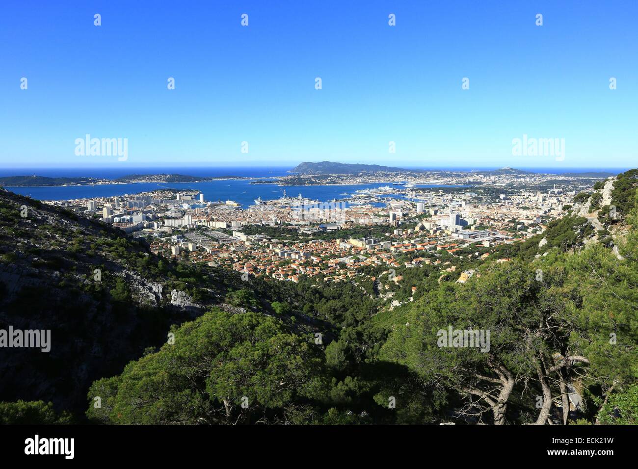 France, Var, Toulon, harbor from Mount Faron, the peninsula of Saint ...